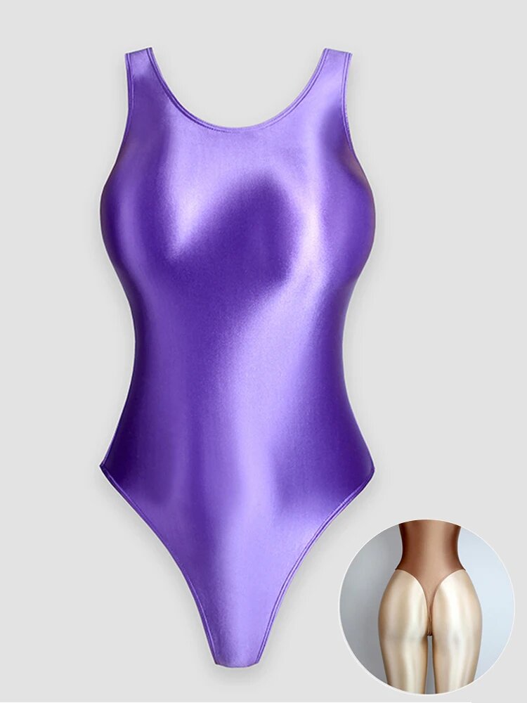 Женское боди фиолетовое, шелковое, Style T-Deep purple