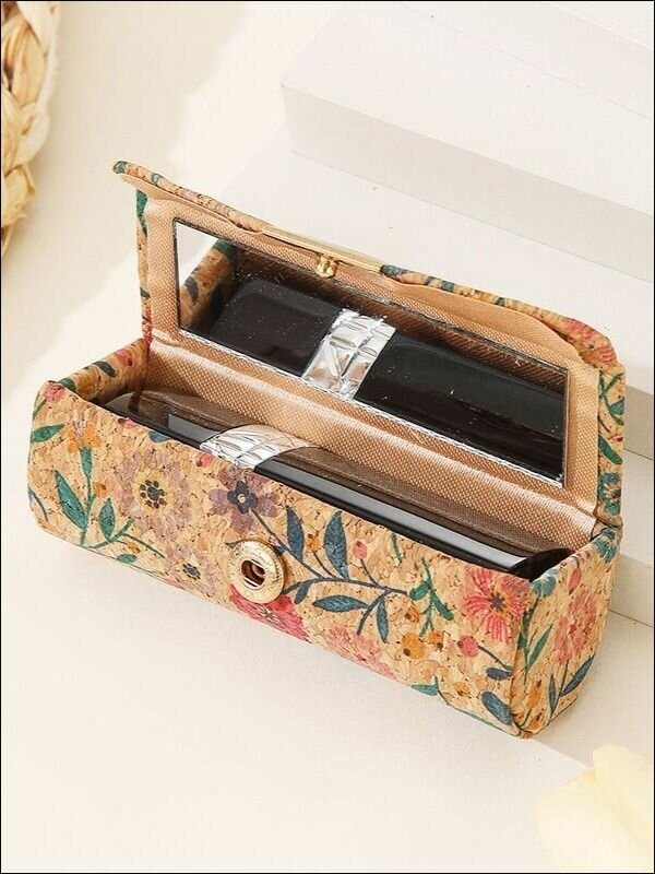 Корковый футляр для помады с цветочным орнаментом Природный стиль, ручная работа