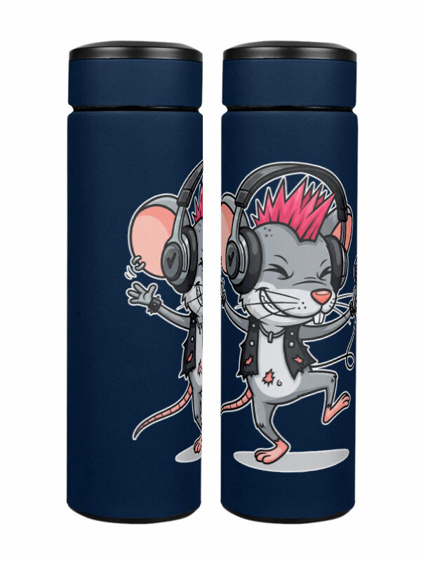 Термос «Рок-мышь с ирокезом/Punk Rock Mouse» (темно-синий)