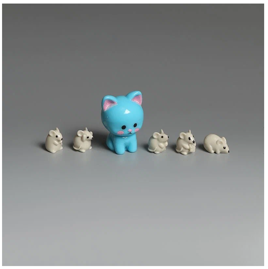 Фигурка «Кошка ловит мышку» из смолы — японский декор на стол, подарок