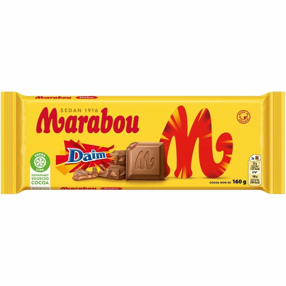 Шведский молочный плиточный шоколад с кусочками карамели Marabou Daim (Марабу Дэйм), 160г,