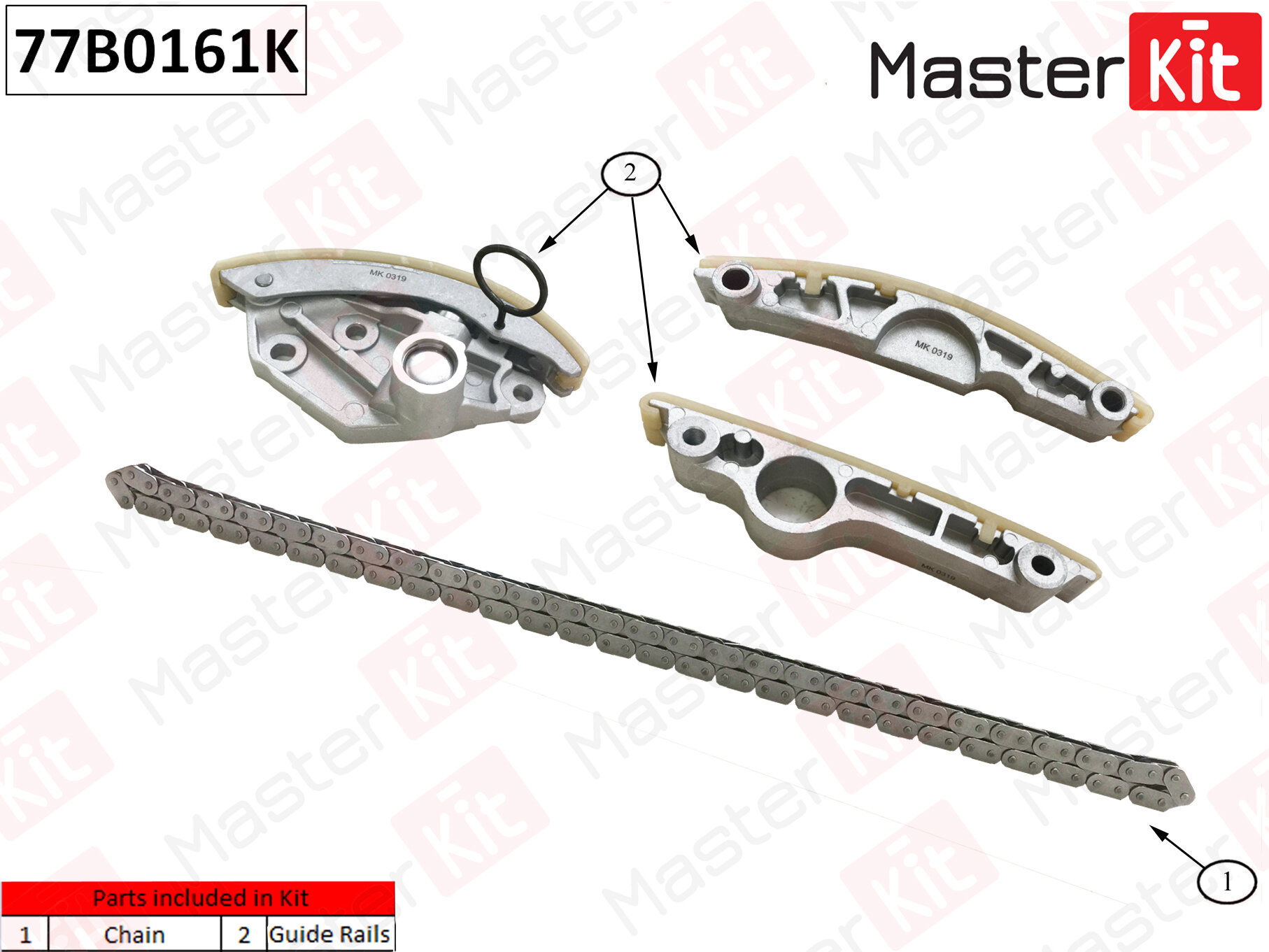 Комплект цепи ГРМ средняя Audi A4/A5/A6/Q5/Q7 Volkswagen TOUAREG 2.8-3.2 FSI BDX/AUK/CTUC MasterKit 77B0161K