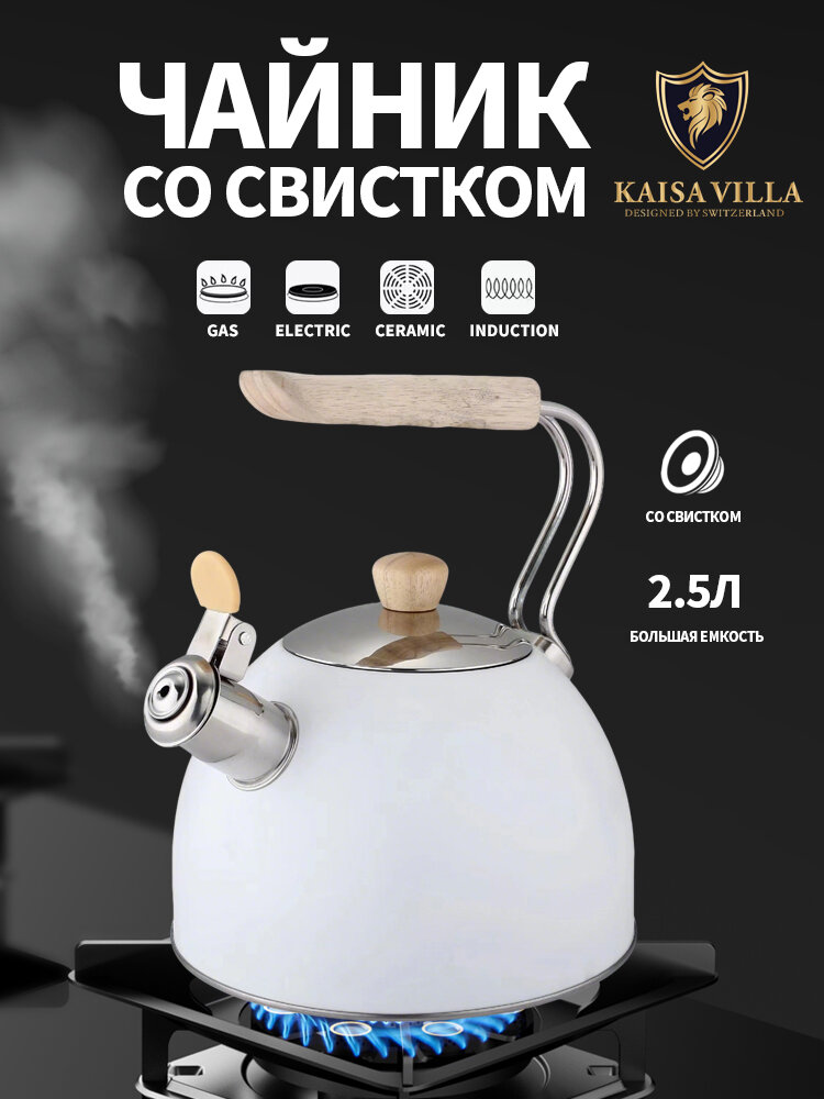 Чайник со свистком Kaisa Villa 2.5 л из нержавеющей стали, KV-526, для всех видов плит, для индукционных плит