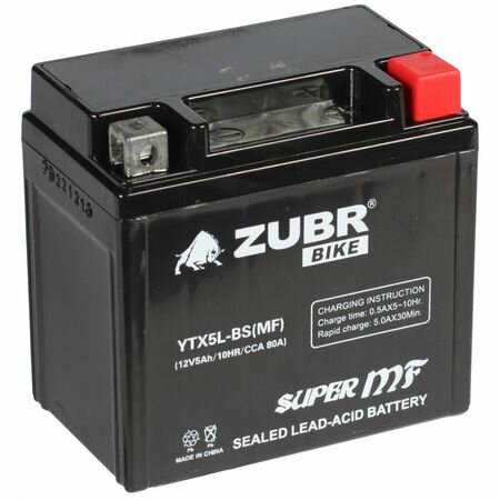 Аккумулятор для скутеров и мотоцикла гелевый АКБ ZUBR мотоmf YTX5L-BS 5Ач о/п (Delta CT1205)