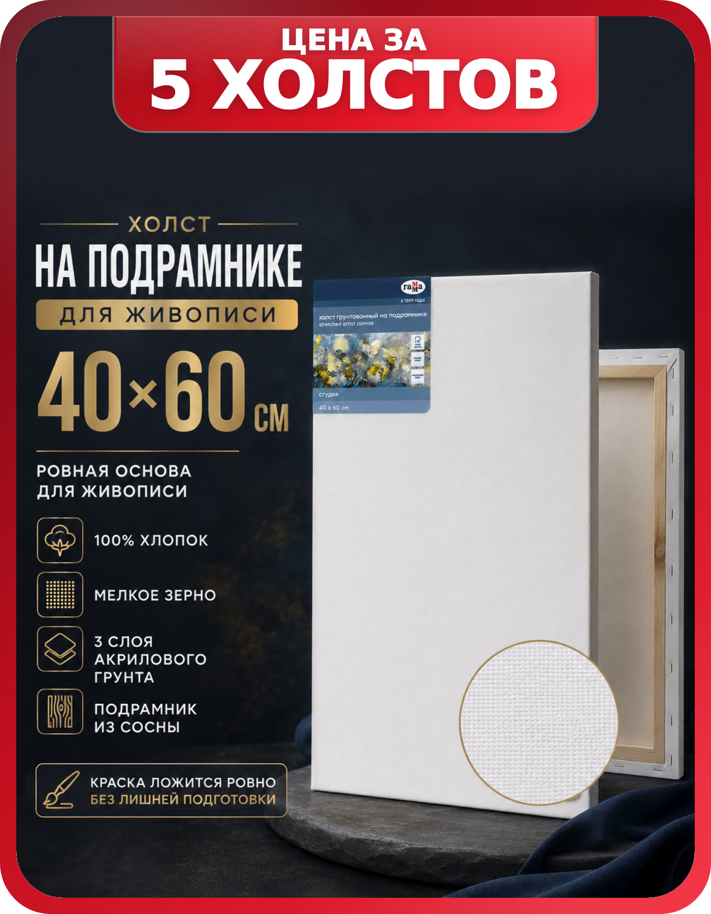 Холсты для рисования Гамма Студия 40х60, 5 шт