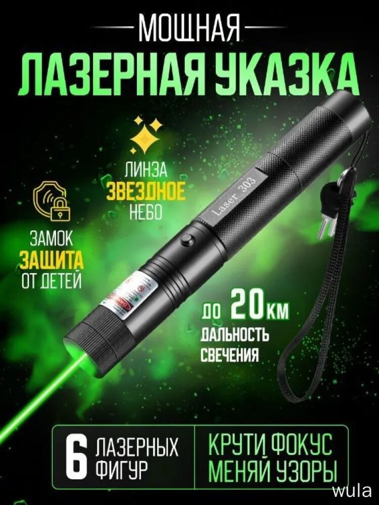 Указка лазерная YL-LASER 303 высокой мощности, звездное небо, черный