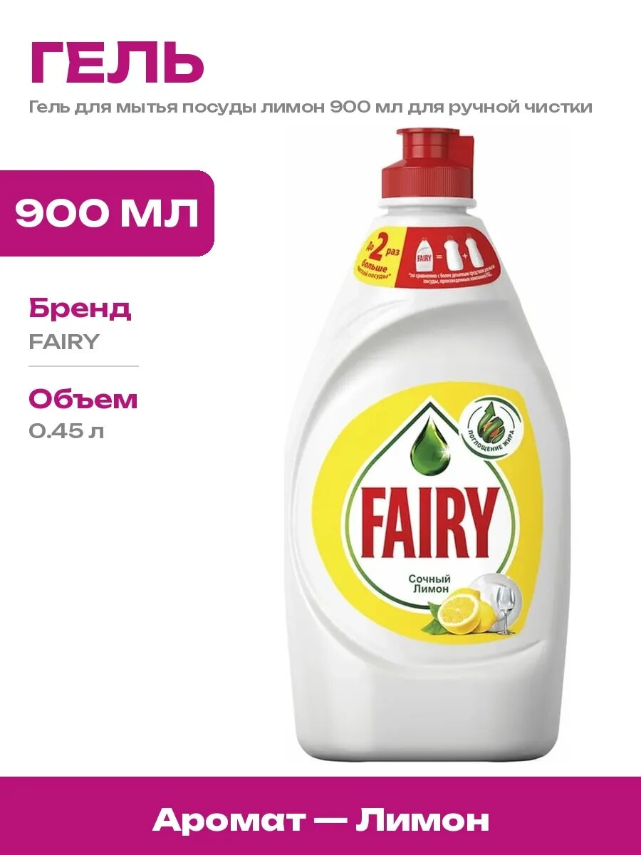 Гель для мытья посуды Сочный лимон 900 мл набор 2 флакона
