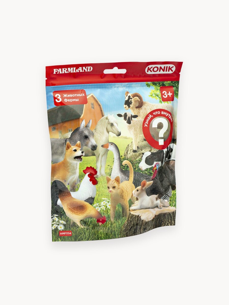 Игровой набор животные фермы, FARMLAND, KONIK, 3 фигурки, пакетик-сюрприз