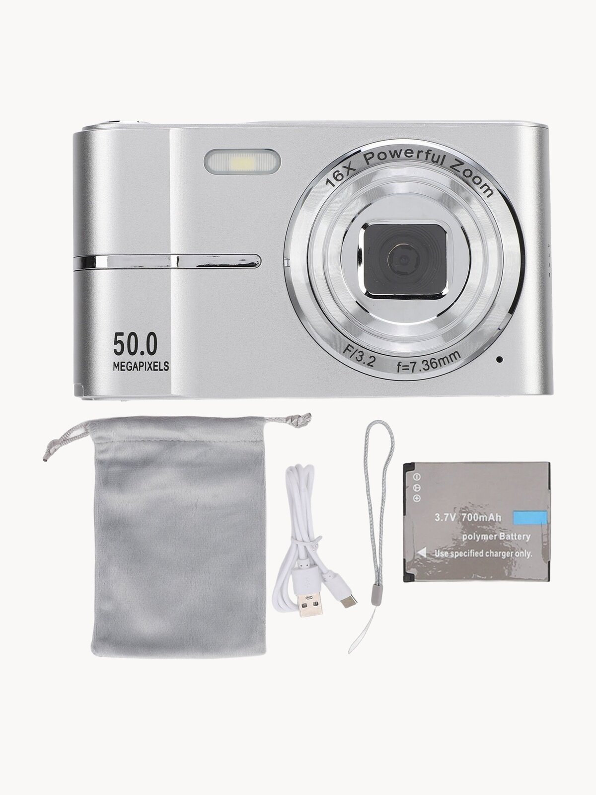 Pocket Digital Camera FHD 1080p 50MP Поддержка AF AUTOFOCUS 16X Zoom Студенты Портативная компактная небольшая видео -камера серебро