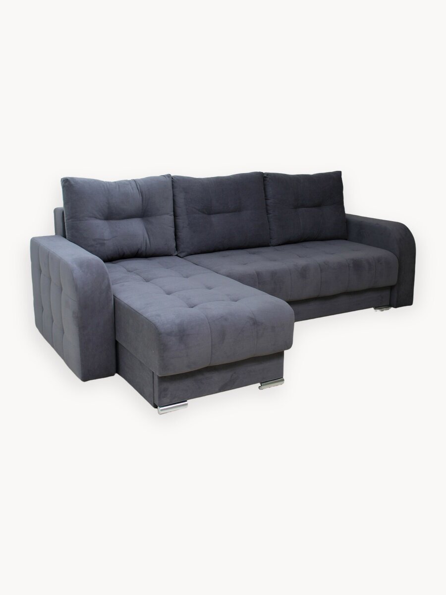Диван-кровать MILANA-STRONG, с ящиками, угловой, пружинный блок, велюр, графит, 265x165x86 см