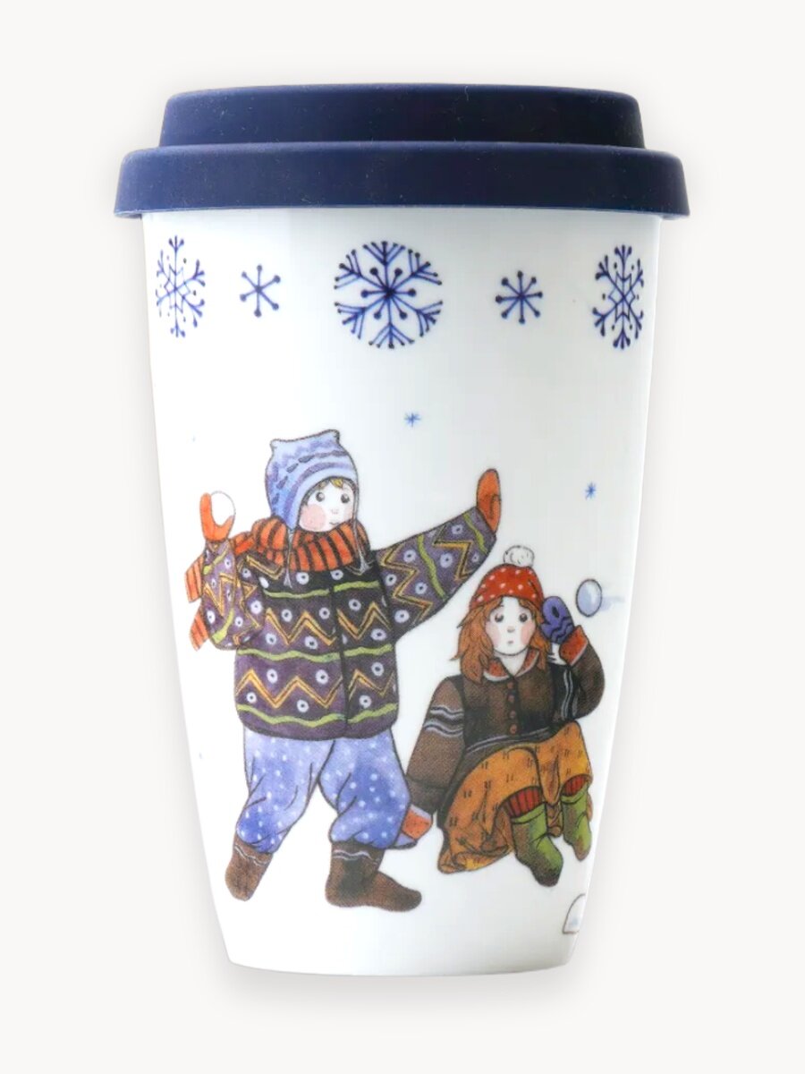 Стакан. Объединение "гжель". Стакан кофейный (зимние забавы "игра в снежки"), v-350 мл, фарфор