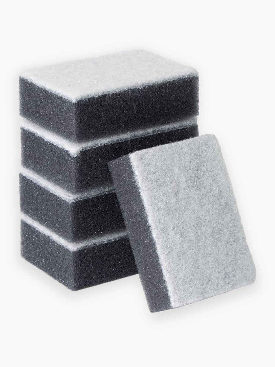 Набор губок для мытья посуды Raccoon, 5 шт, с частицами угля, 8.8×6×3 см, серый