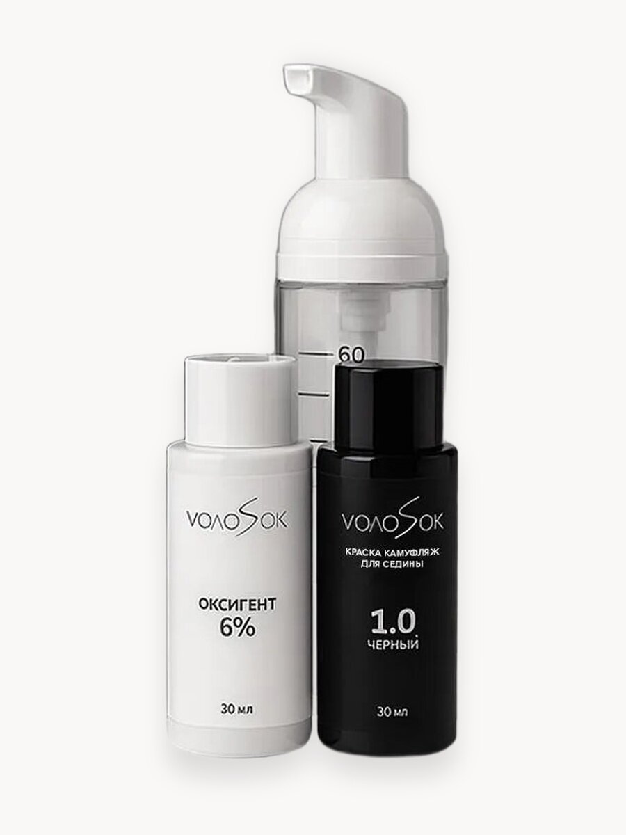 Мужская краска-камуфляж для седины VOLOSOK 1.0 Чёрный. Пенный краситель. Профессиональное окрашивание