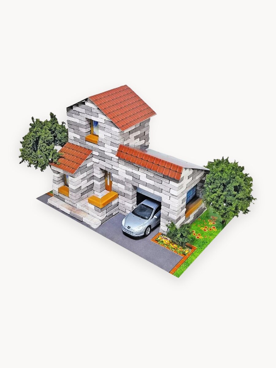 Конструктор из кирпичиков Архитектурное моделирование "Дом с гаражом", развитие мелкой моторики, игровой набор из 500 деталей