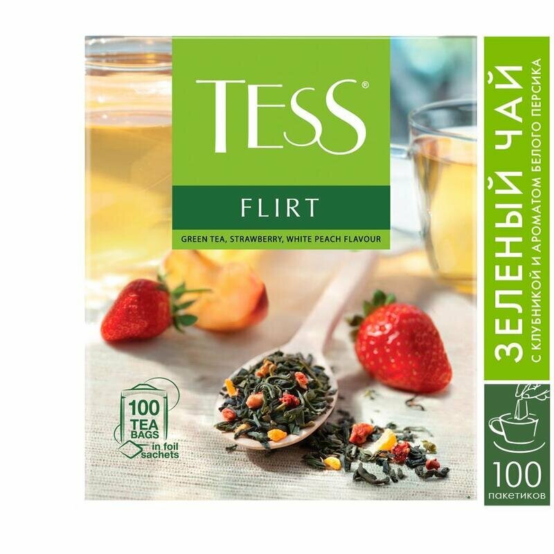 Чай Tess Flirt зеленый с клубникой 1,5гх100шт, 1783302