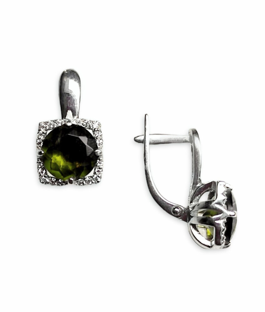 Серьги, серебро, 925 проба, фианит, турмалин