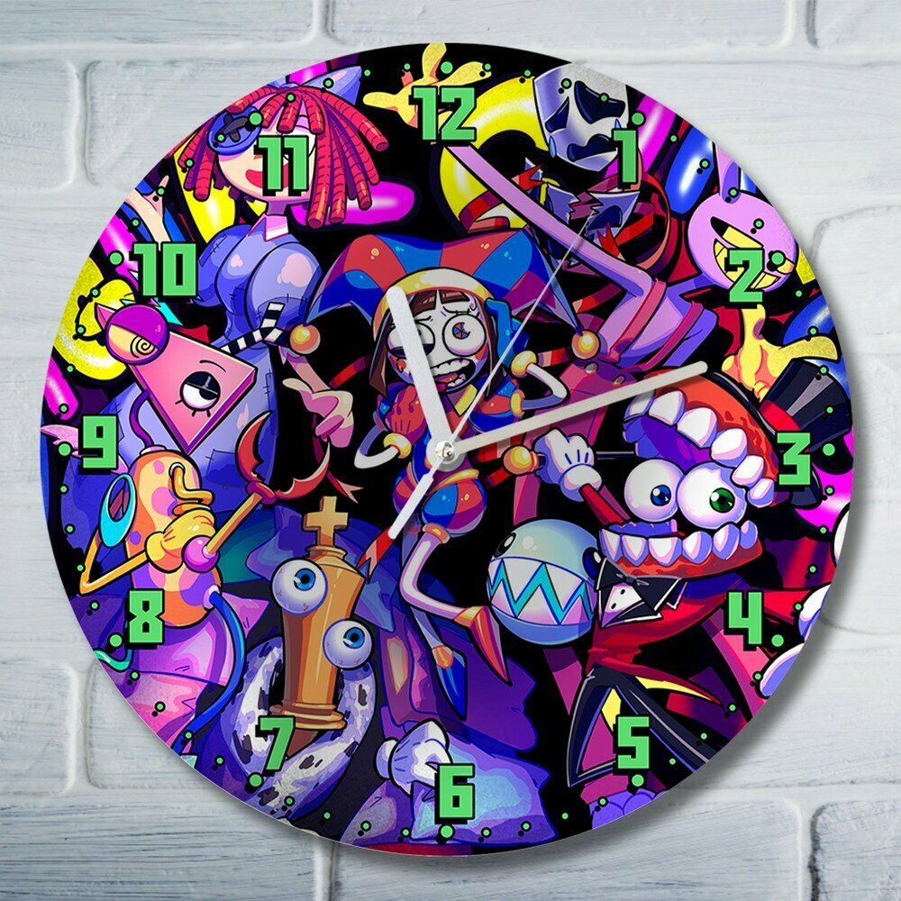 Настенные часы УФ "Мультфильм The Amazing Digital Circus (Удивительный цифровой цирк Глитч хоррор, Помни, шут, клоун, рагата) - 9079"
