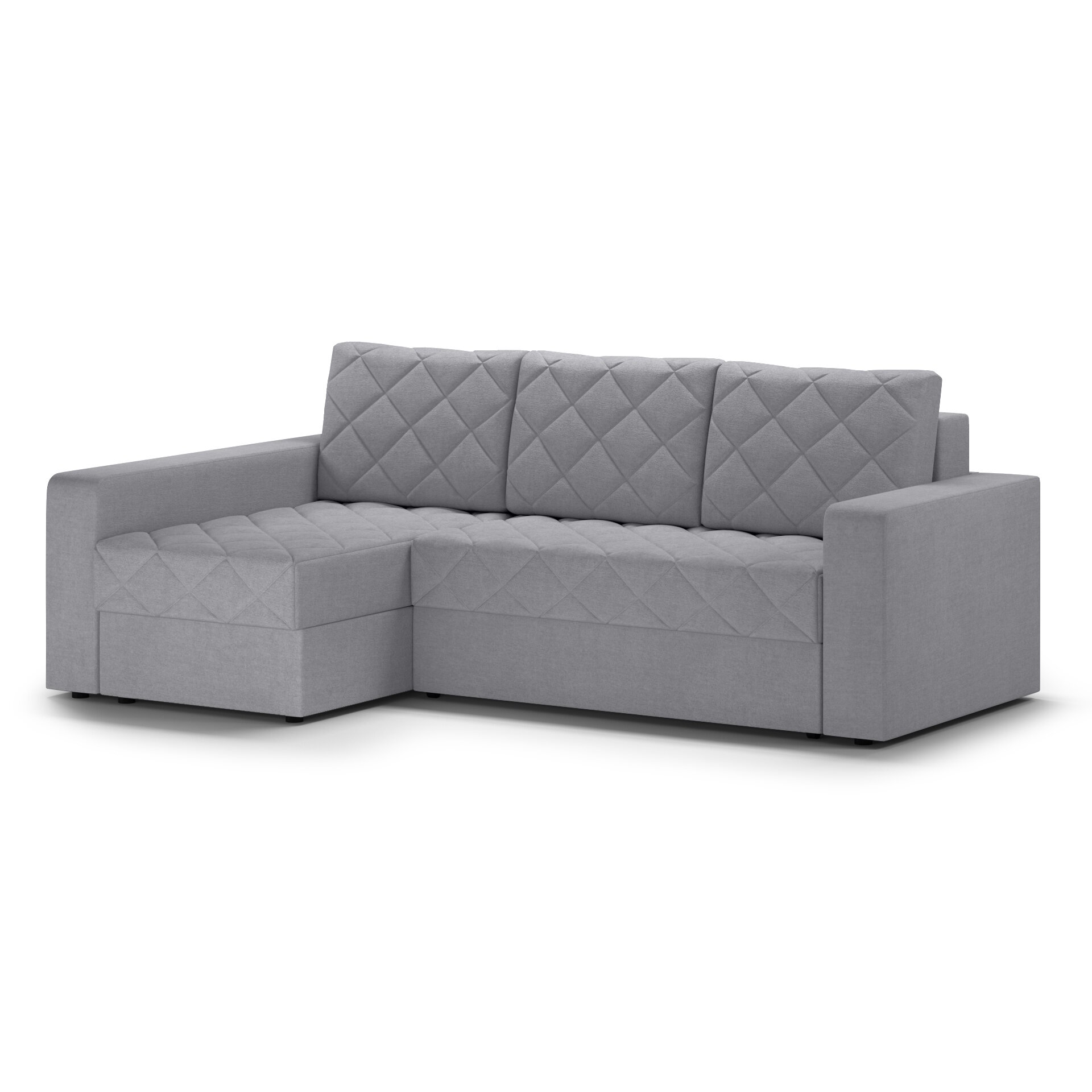 Диван угловой "Нью-Йорк левый" 248х155х81, 150х208, 3 места, серый микровелюр