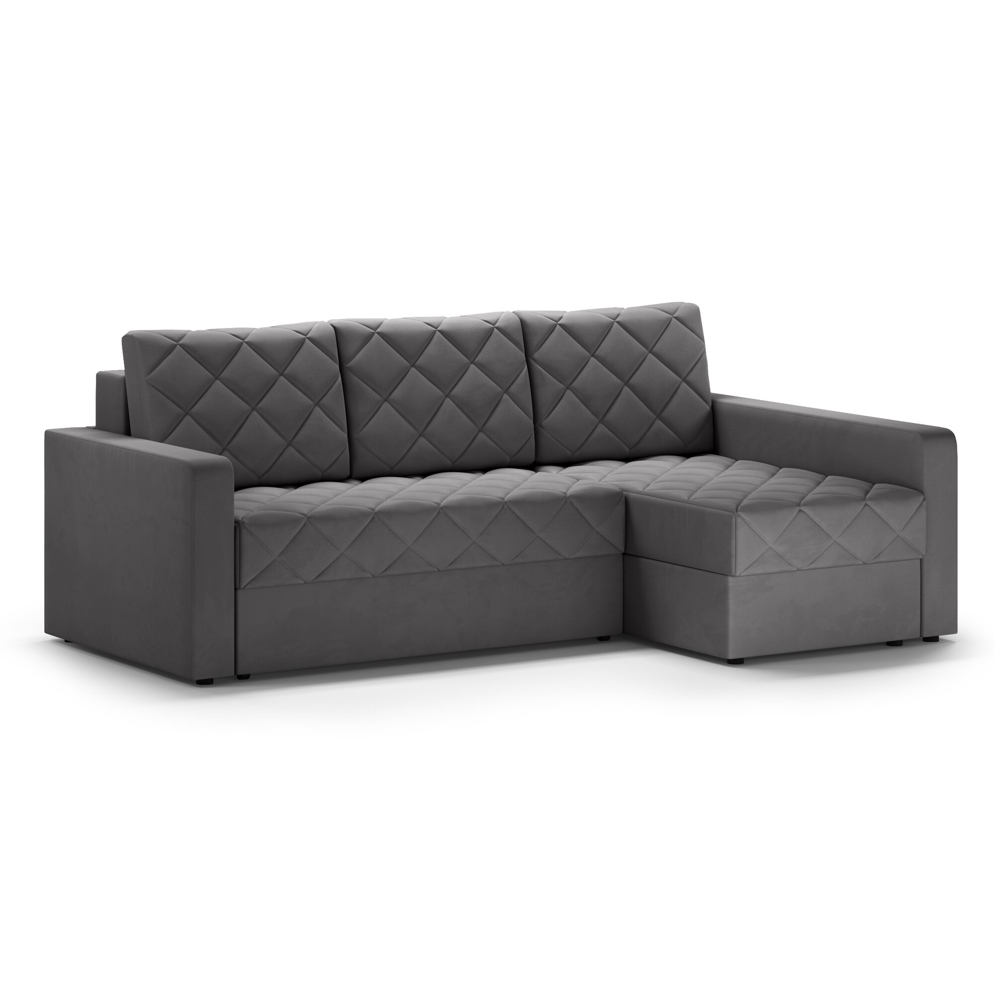 Диван угловой "Олимп правый" 236х155х81, 150х208, 3 места, темно-серый велюр