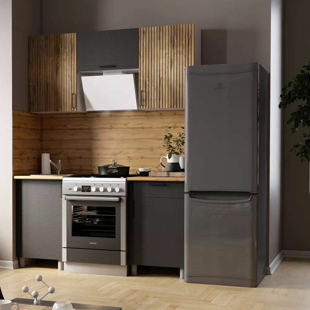 Кухня Кантри без столешницы 1.6 м Дуб канадский/Карбон вулкан с окапом 1600х430х2170 тэкс