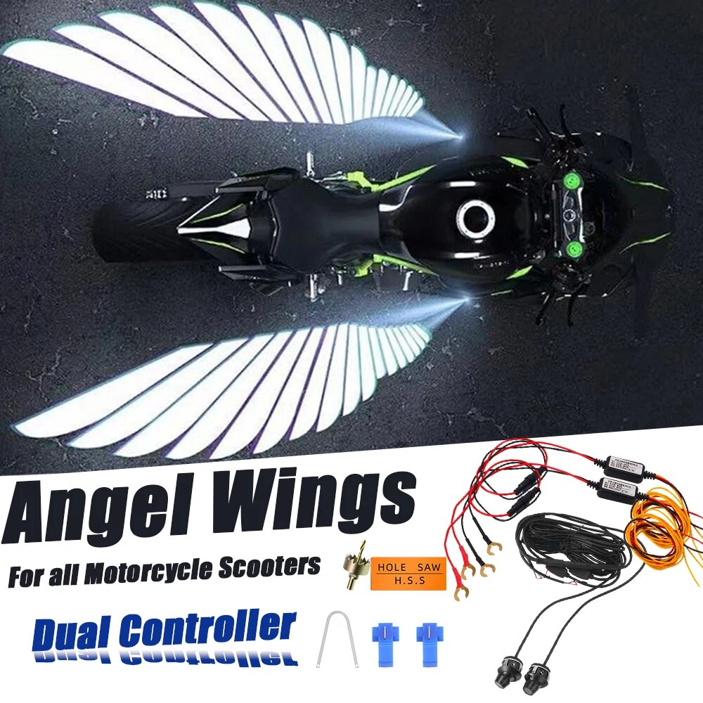 12 В 24 В светильник с крыльями ангела для всех мотоциклов, скутеров, Viral Wings, динамическая проекция для Honda Activa Yamaha Splendour, модифицированный 2 Controllers White