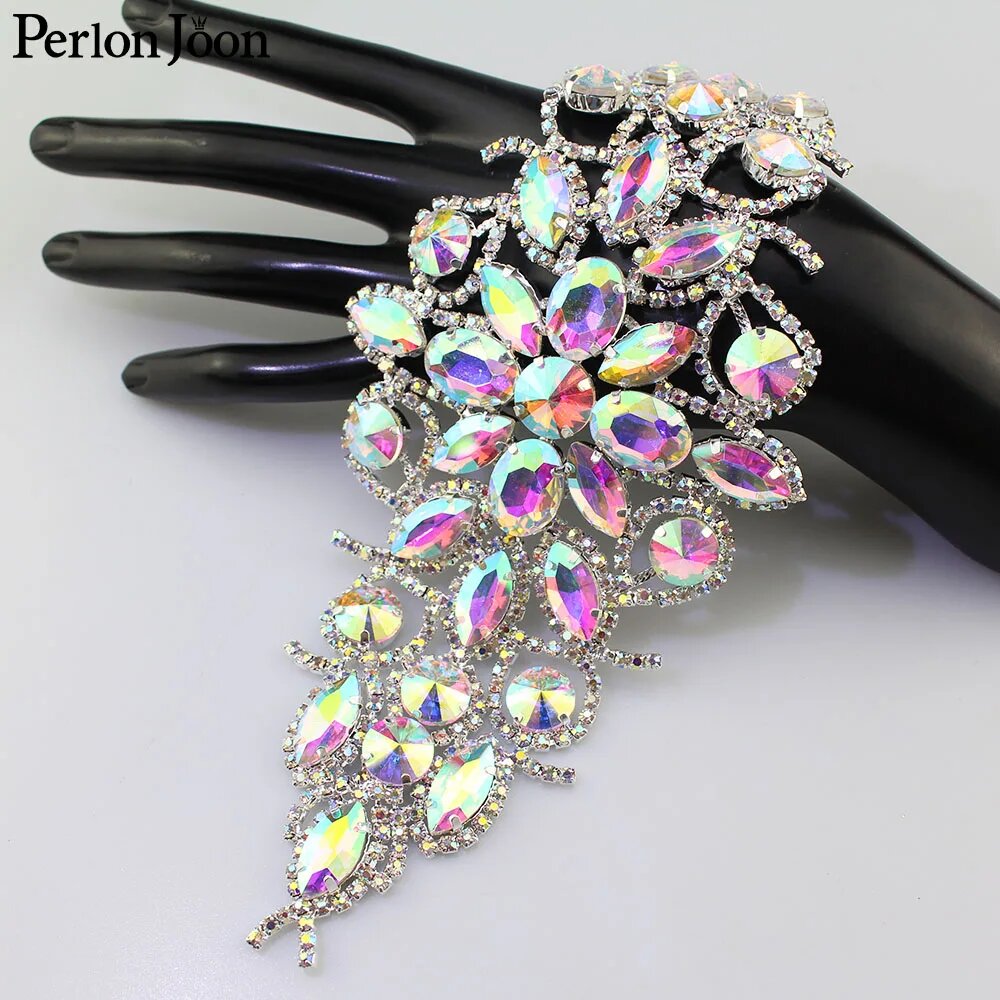 Брошь Perlon Joon, стразовая, AB sliver color, 22x9 см