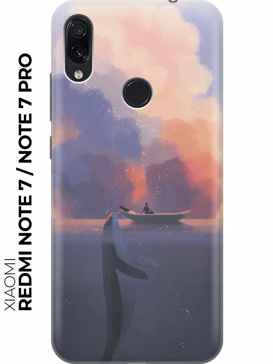Силиконовый чехол Кит и облака на Xiaomi Redmi Note 7 / Note 7 Pro / Сяоми Редми Ноут 7 / Ноут 7 Про
