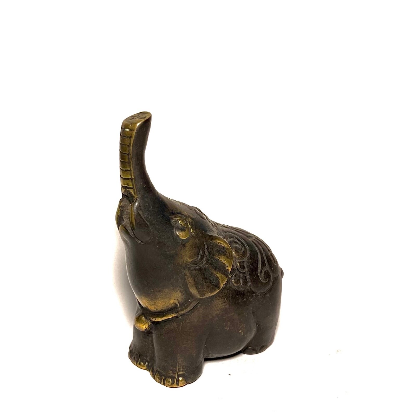 Статуэтка слоник малый С узорами, хобот вверх - удача в дом (бронза, размеры 6 на 8 см.), 1 шт.