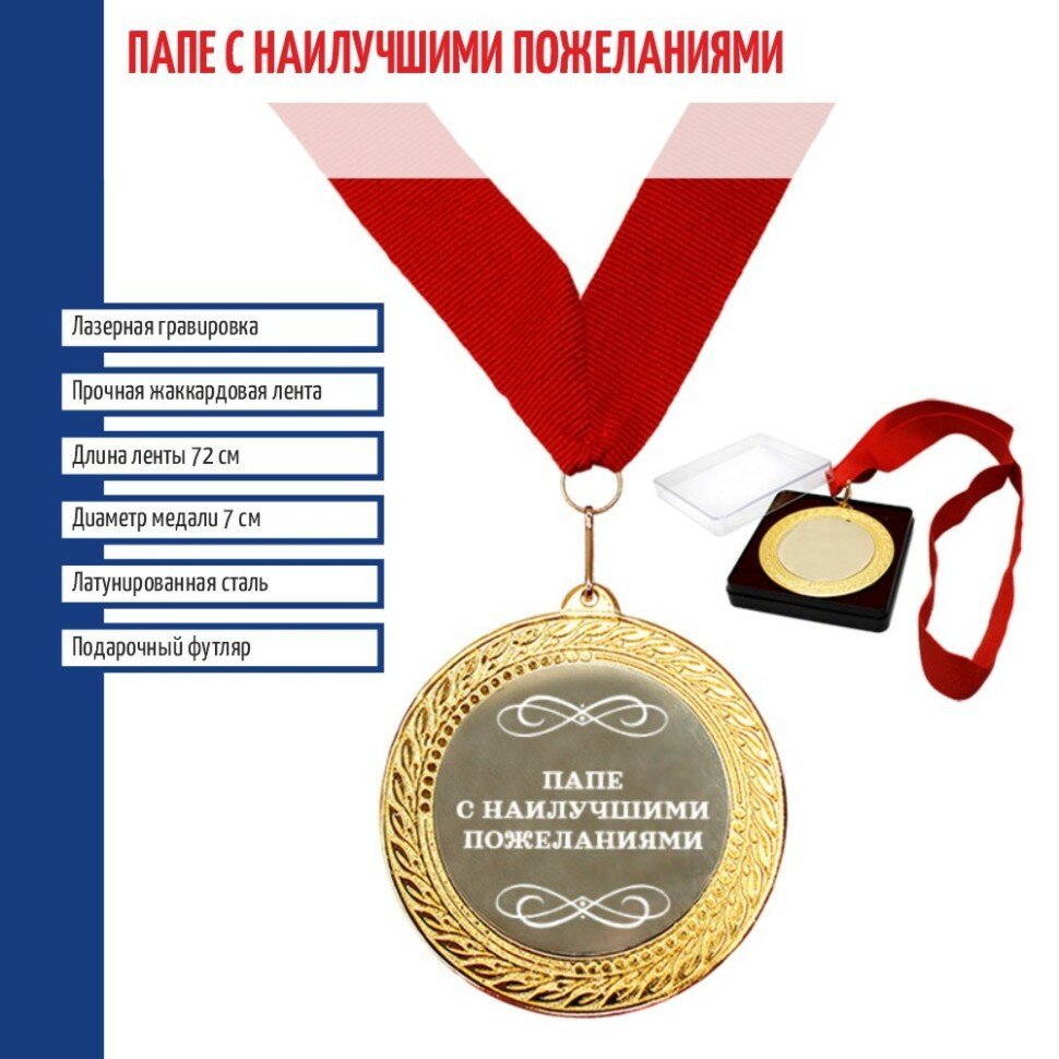 Сувенирная медаль "Папе с наилучшими пожеланиями" на ленте (7 см)