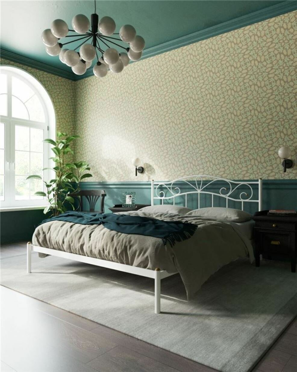 Кровать двуспальная Глэдис металлическая без изножья, 180х200 см, цвет белый