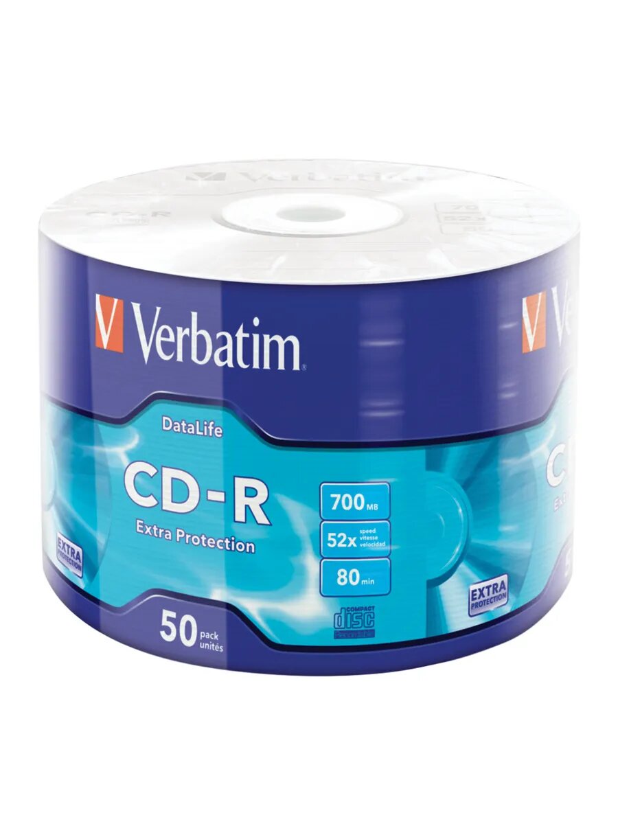 Диск CD-R VERBATIM DataLife, 700 Мб 52x Bulk комплект 50 шт.