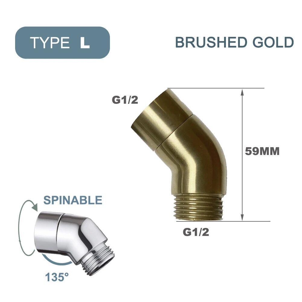 Адаптер для душа угловой G1/2 нержавеющая сталь Type L Brushed gold