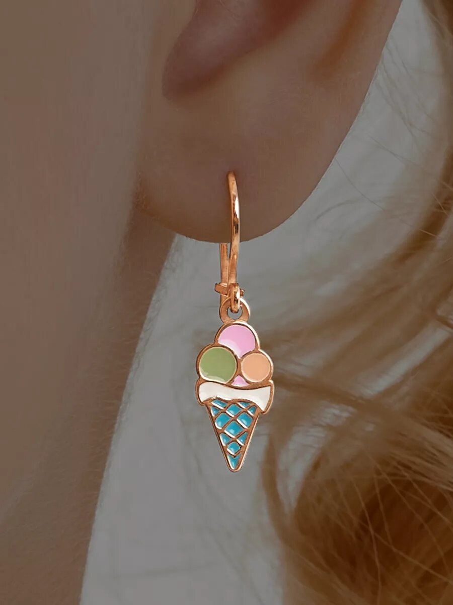 Серьги с подвесками, серебро, 925 проба, золочение, эмаль