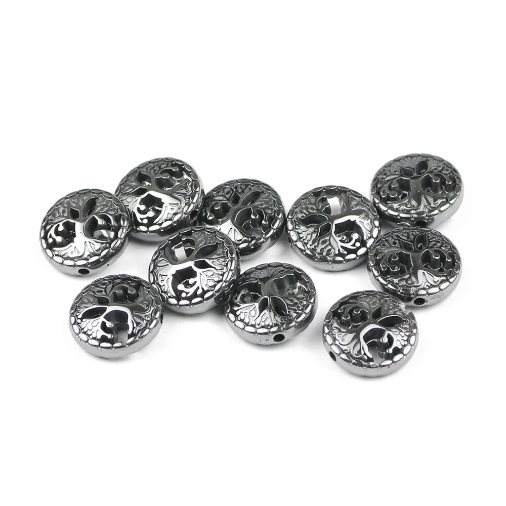 Гематитовые бусины JHNBY Life Tree 12 мм, 20 шт. Серебряный, Natural Black