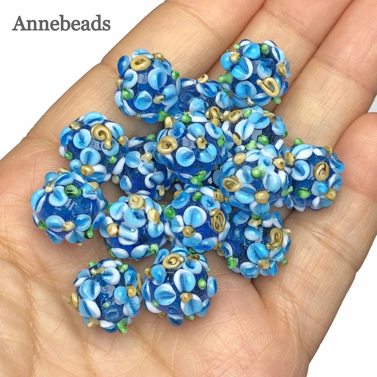 Синие стеклянные бусины Annebeads, 3шт