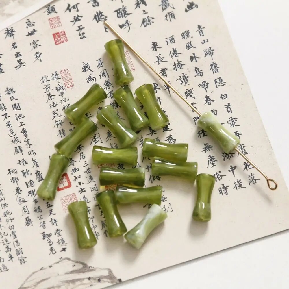 Бусины акриловые бамбук 10 шт. Зеленый, Olive Green
