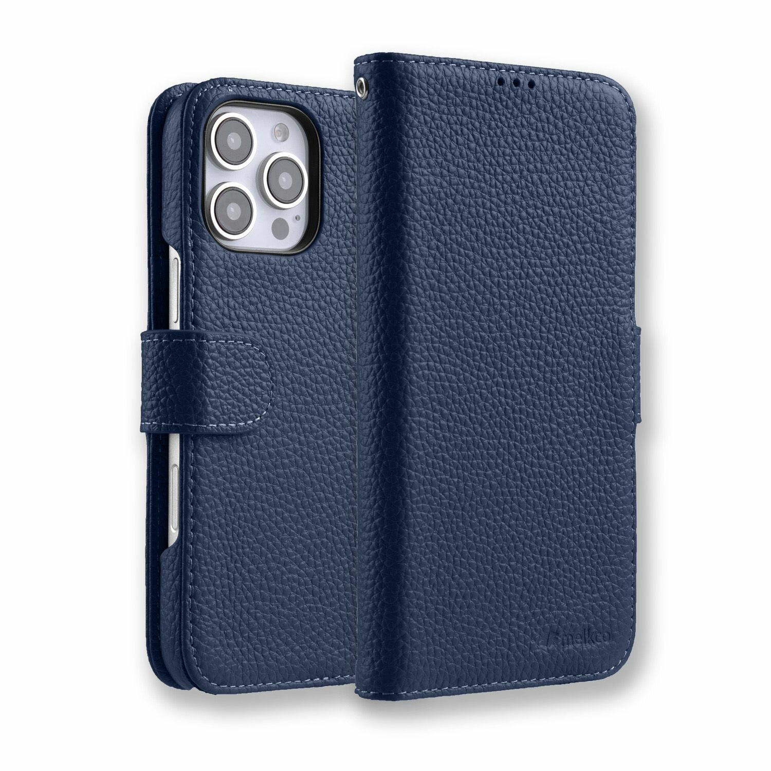 Кожаный чехол книжка Melkco Wallet Book Type для iPhone 16 Pro, темно-синий
