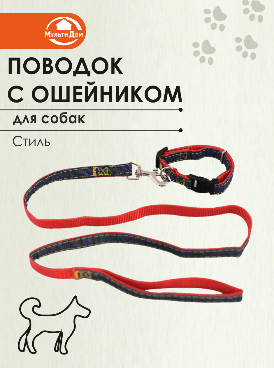 Ошейник и поводок для собак "Стиль". Размер М обхват шеи 30-38