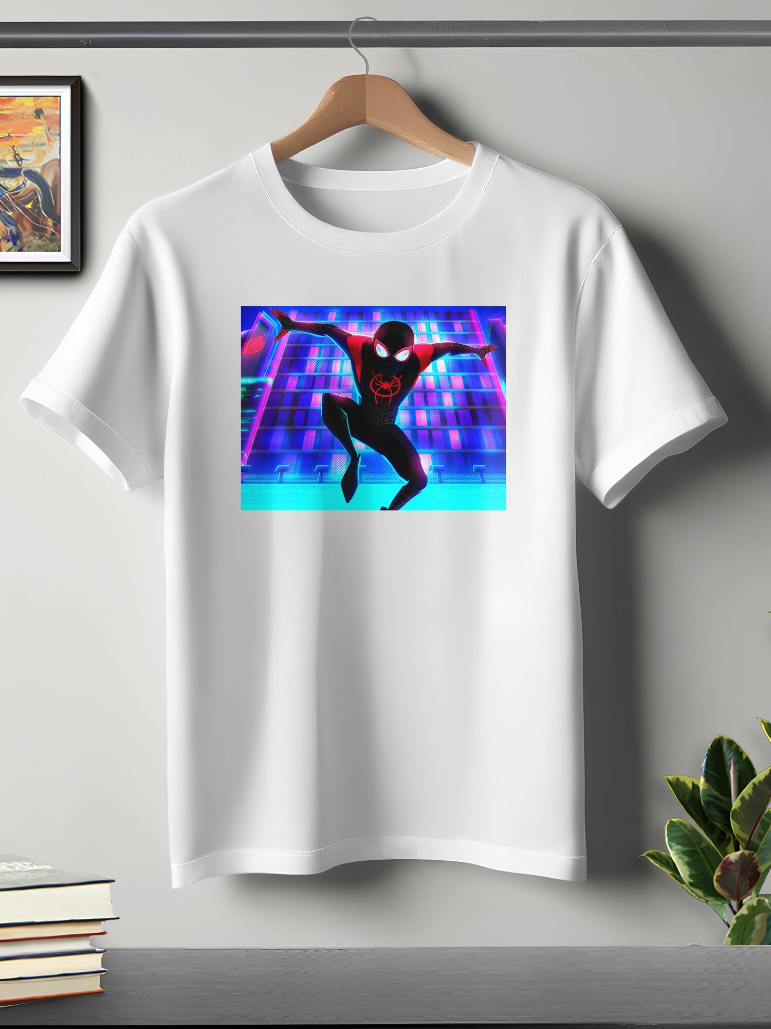 Футболка  Детская ONEQ 110 (5-6) размер с принтом Человек Паук Майлз Моралес, белая