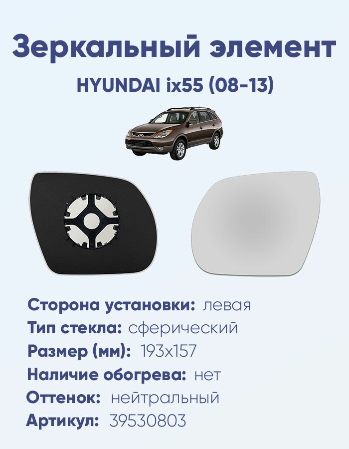 Зеркальный элемент левый HYUNDAI ix55 (08-13) сфера нейтральный без обогрева