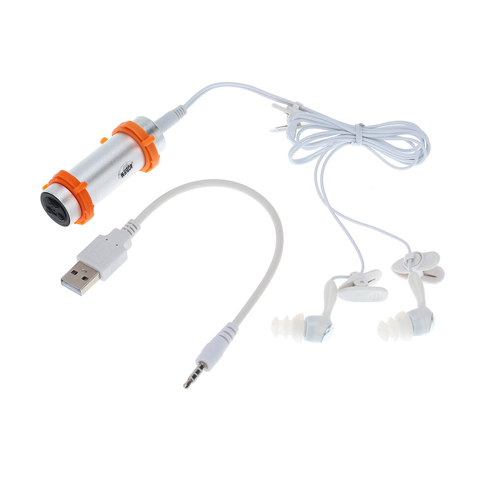 MP3 Player FM Radio Earphone 4GB Silvery Waterproof для плавания и дайвинга с водонепроницаемостью, IP*8, USB 2.0, поддержка MP3 WMA, батарея на 8 часов, алюминиевый корпус, вес 136г, размер упаковки 10.7*3.5*16.5см