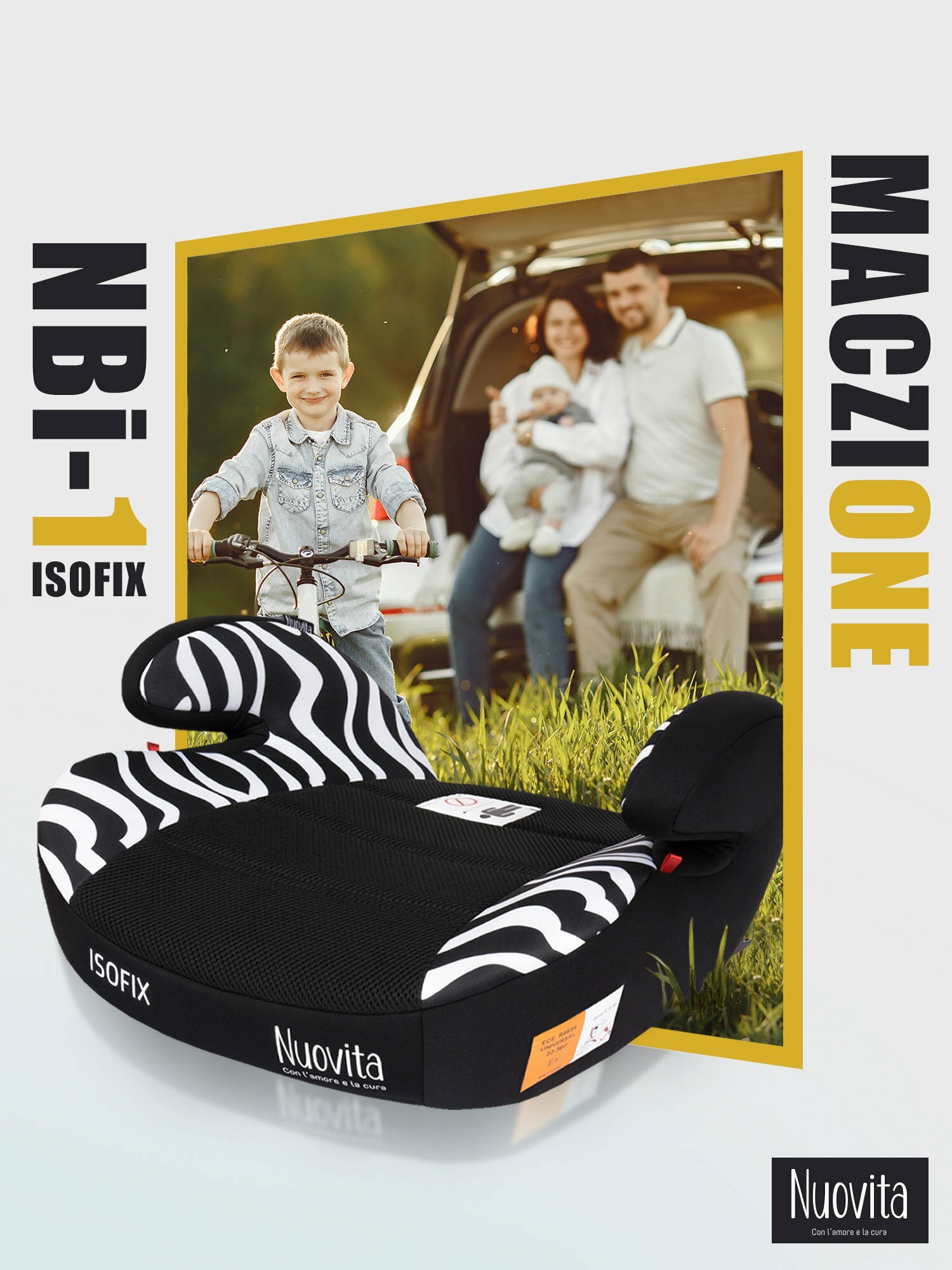 Автокресло/Бустер автомобильный для детей с креплением Isofix Nuovita Maczione NBi-1 Группа3,22-36 кг от 6 -12 лет Зебра