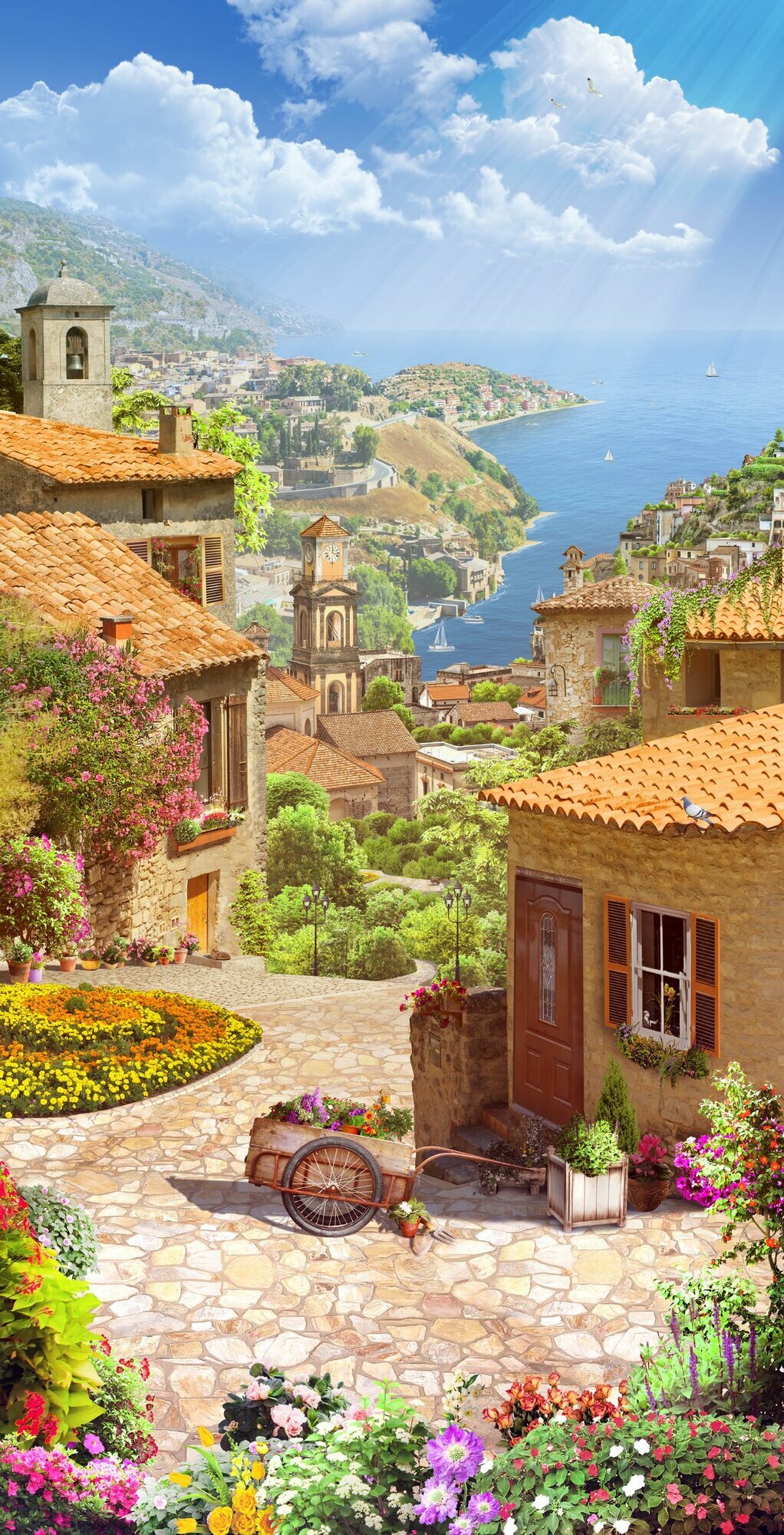 Фотообои Уютная стена "Цветущая Сицилия" 140х270 см Бесшовные Премиум (единым полотном)