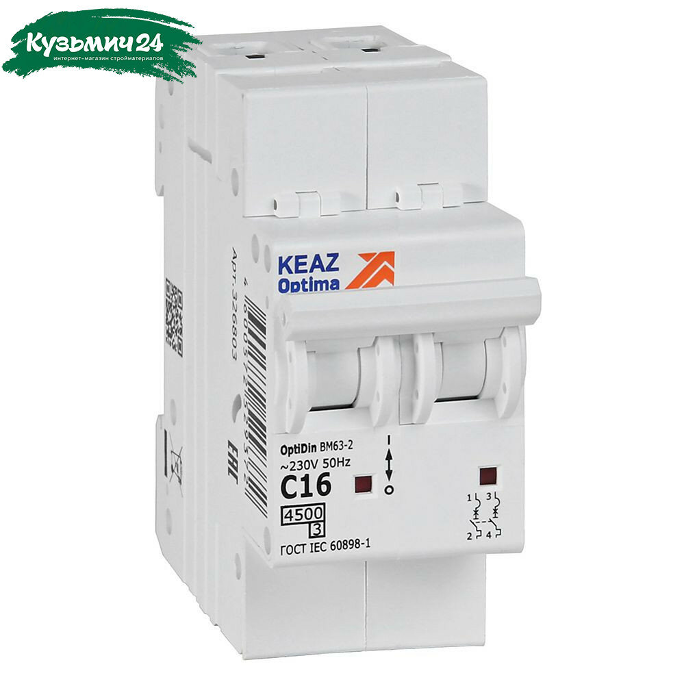Автоматический выключатель КЭАЗ OptiDin BM63 2P 16А C 4,5кА AC