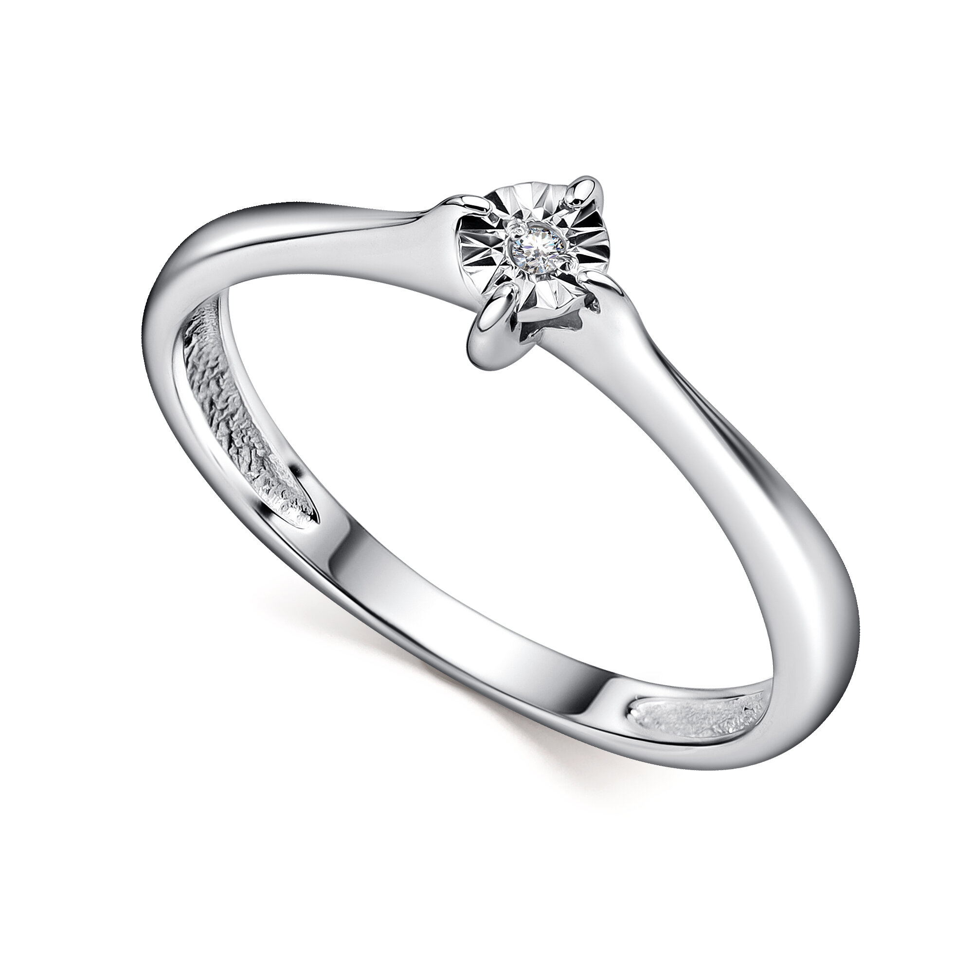 Кольцо помолвочное, серебро, 925 проба, родирование, бриллиант