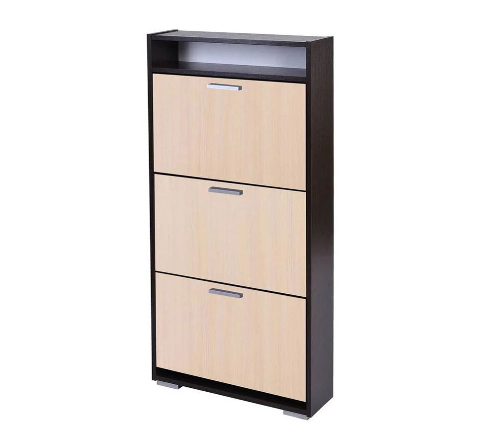 Обувница узкая Комфорт УК-3, венге/дуб беленный, 3 отделения, 60x17x125 см