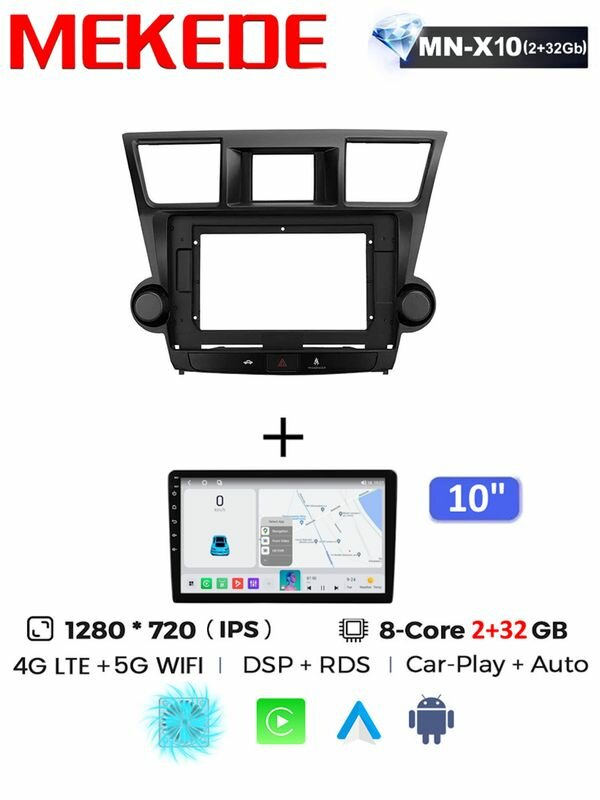 Магнитола 10.2" Mekede MN X10 Pro 2/32 Gb Toyota Highlander 2 XU40 2007-2013 F2 carplay