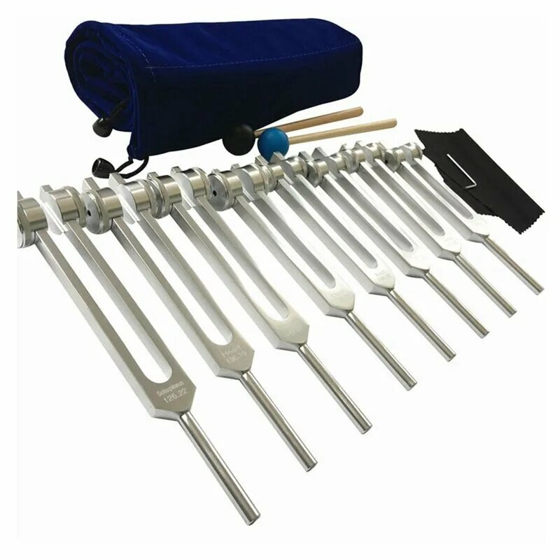 Набор камертонов для чакр для исцеления, 8 серебряных камертонов для чакр для медитации