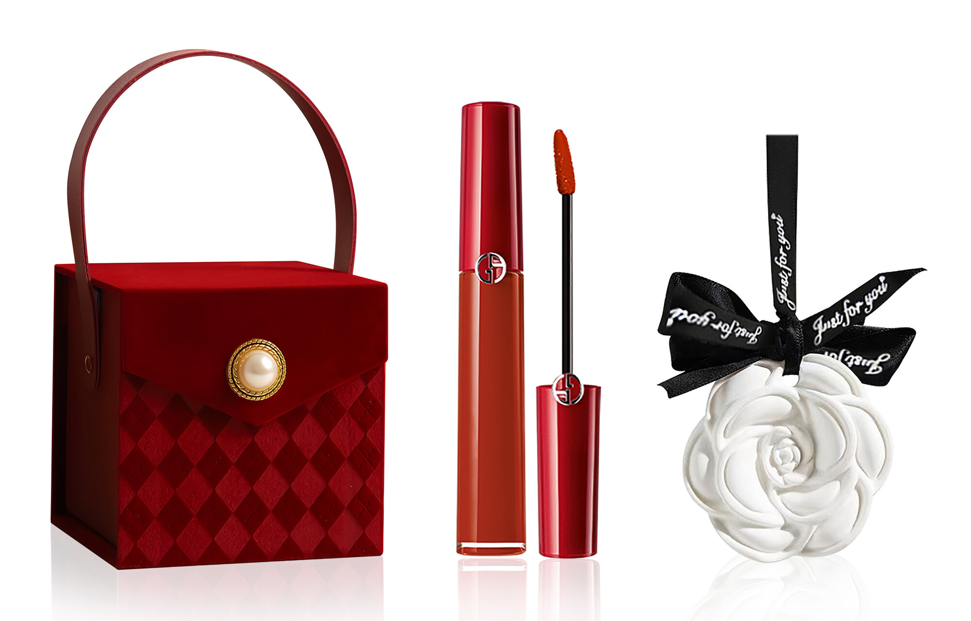 Набор косметики женский ARMANI Red Diamond Camellia Box, бархатный блеск, сатин, матовый финиш, 5693283