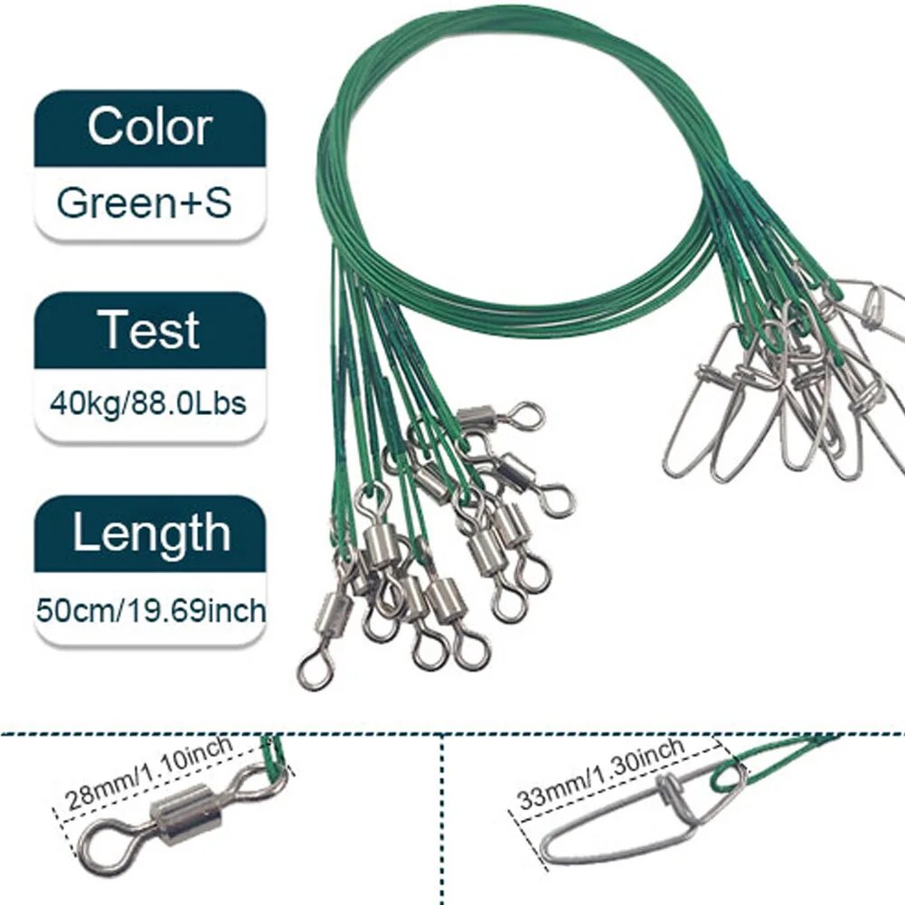 10шт рыболовных поводков Steel-On, Green